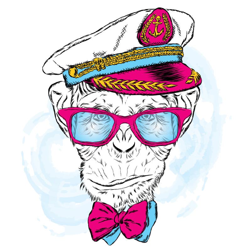Cute Monkey in the Captain S Cap. Vector Illustration. Stock Vector ...