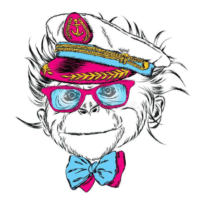 Cute Monkey in the Captain`s Cap. Stock Vector - Illustration of ocean ...