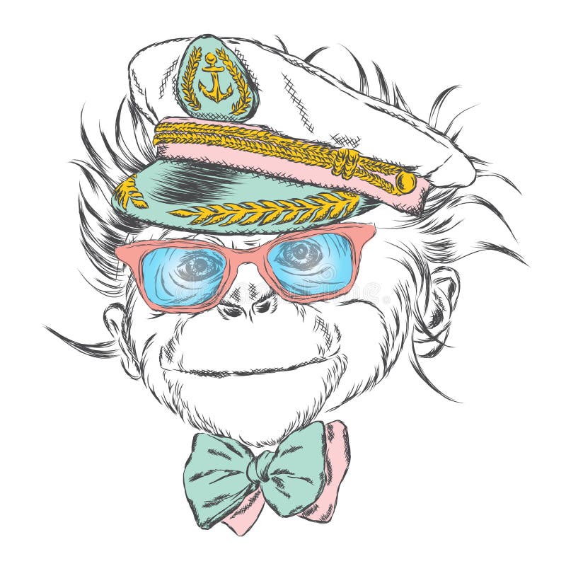 Cute Monkey in the Captain`s Cap. Stock Vector - Illustration of island ...
