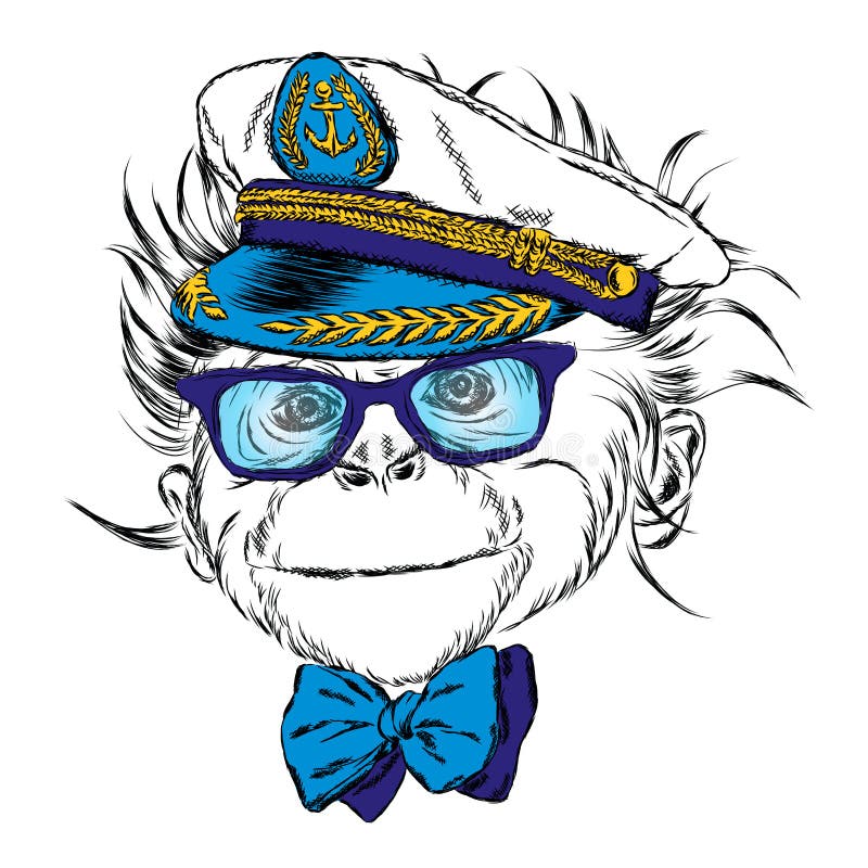 Cute Monkey in the Captain S Cap. Vector Illustration. Stock Vector ...