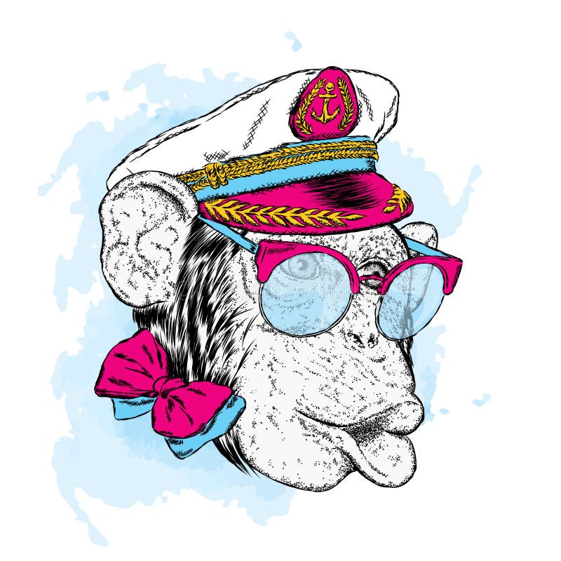 Cute Monkey in the Captain`s Cap. Stock Vector - Illustration of monkey ...