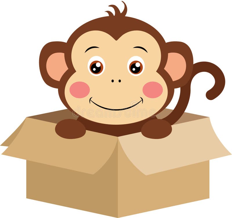 Cute Monkey Under Cardboard Box Stock Vector - Illustration of baby ...