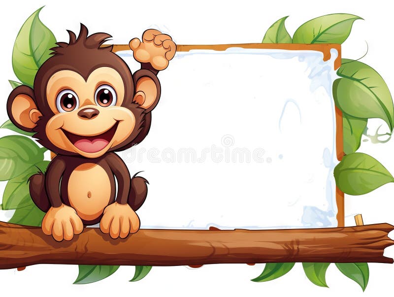 Cute Monkey Cartoon with Blank Sign Stock Illustration - Illustration ...
