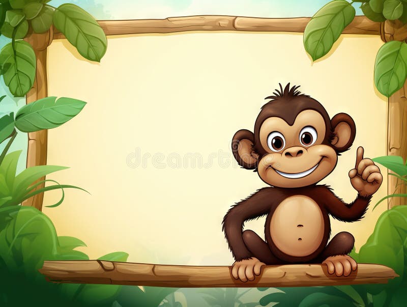 Cute Monkey Cartoon with Blank Sign Stock Illustration - Illustration ...