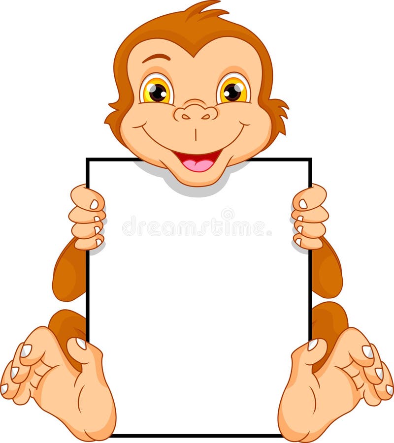 Cute Monkey Cartoon Blank Sign Stock Illustrations – 627 Cute Monkey ...