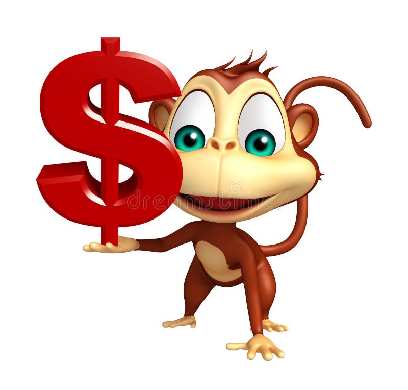 Cute Monkey Cartoon Character with Dollar Sign Stock Illustration ...