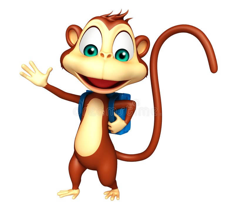 Cute Monkey Cartoon Character with School Bag Stock Illustration ...