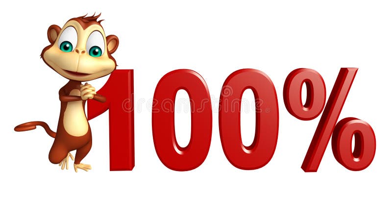 Cute Monkey Cartoon Character with 100 Sign Stock Illustration ...