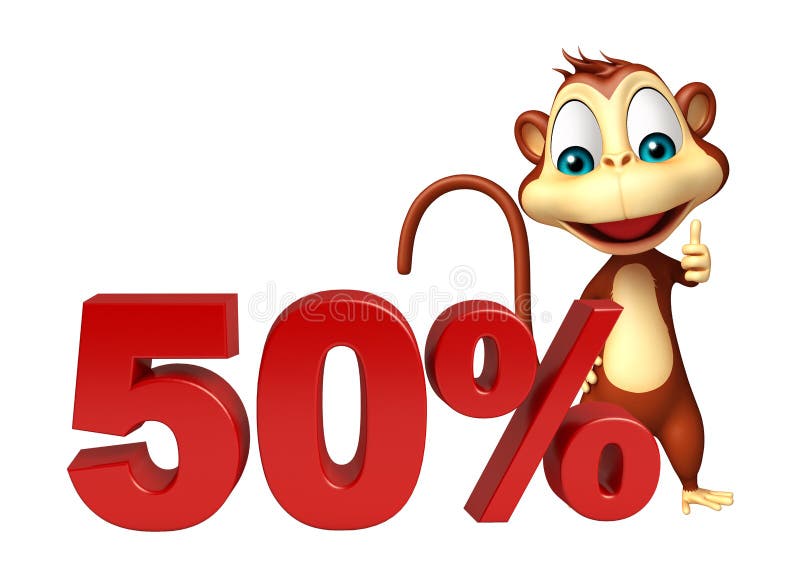 Cute Monkey Cartoon Character with 50 Sign Stock Illustration ...