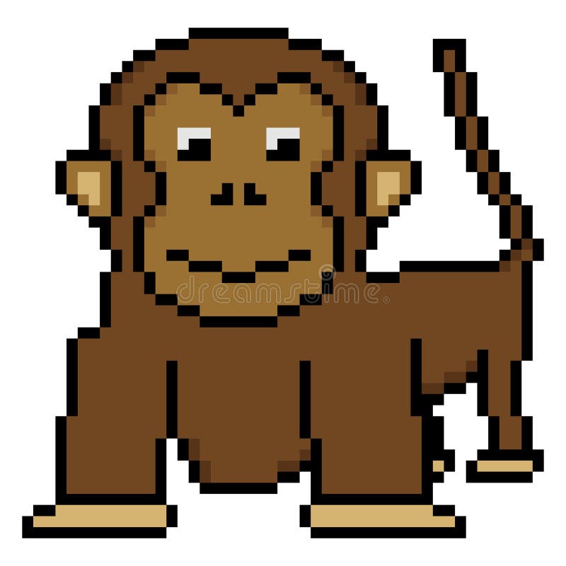 Monkey head with pixel art stock vector. Illustration of artwork - 276862260
