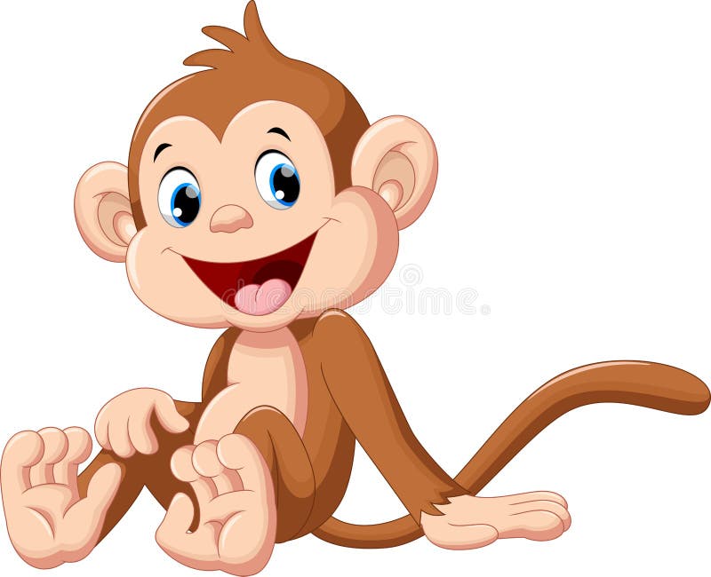 Cute Baby Monkey Hanging on Tree Stock Illustration - Illustration of ...