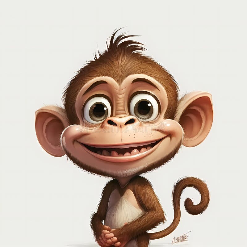 Cute Monkey Cartoon. Generative AI Stock Illustration - Illustration of ...
