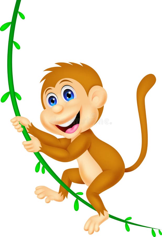 Cute Monkey Cartoon Swinging Stock Vector - Illustration of adorable ...
