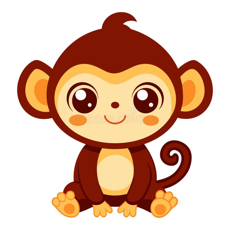Cute Monkey Cartoon Vector Illustration on White Background Stock ...