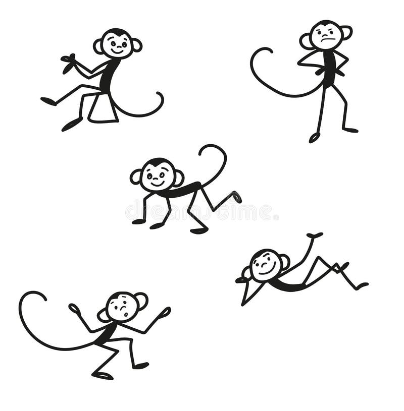 Cute Monkey Characters. Collection Cute Monkey Cartoon Stock Vector ...