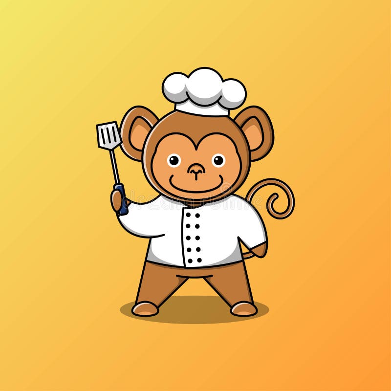 Cute Monkey Chef Holding Spatula Stock Illustration - Illustration of ...