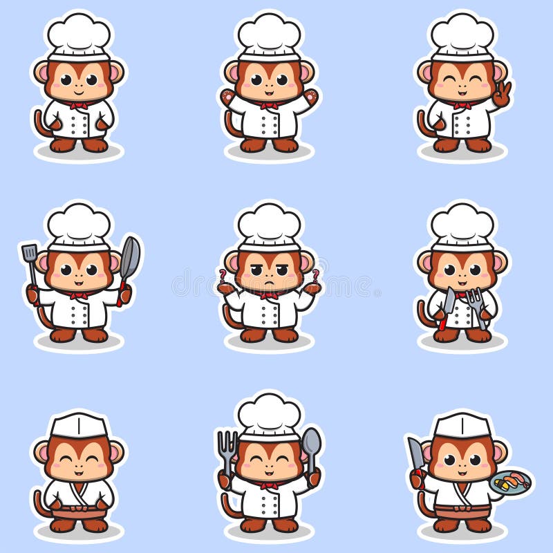 Vector Illustrations of Cute Monkey Chef Mascot Cartoon Character ...