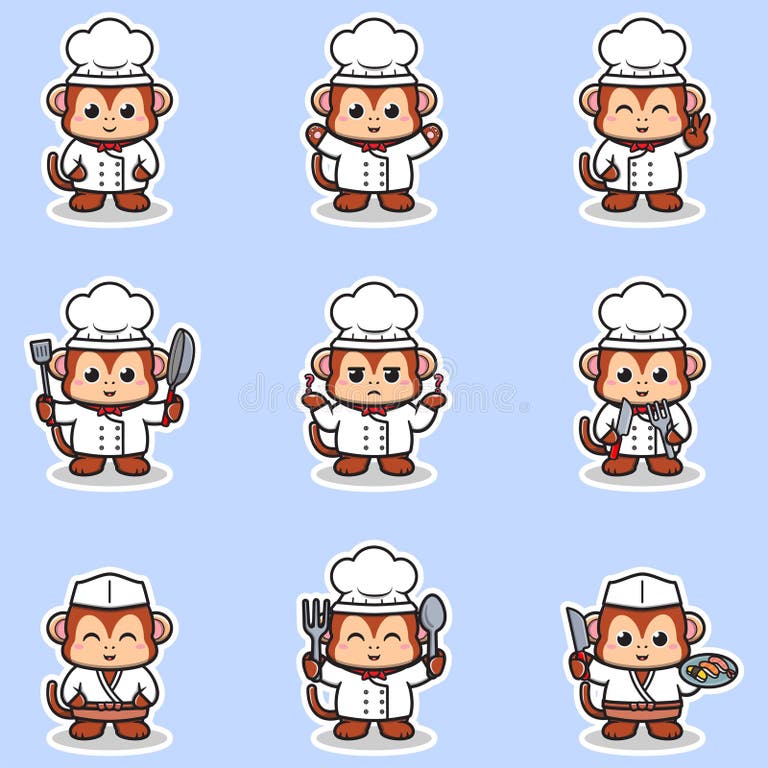 Vector Illustrations of Cute Monkey Chef Mascot Cartoon Character ...