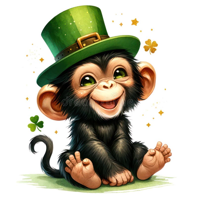 Cute Monkey Chimpanzee St Patrick S Day Clipart Illustration AI ...