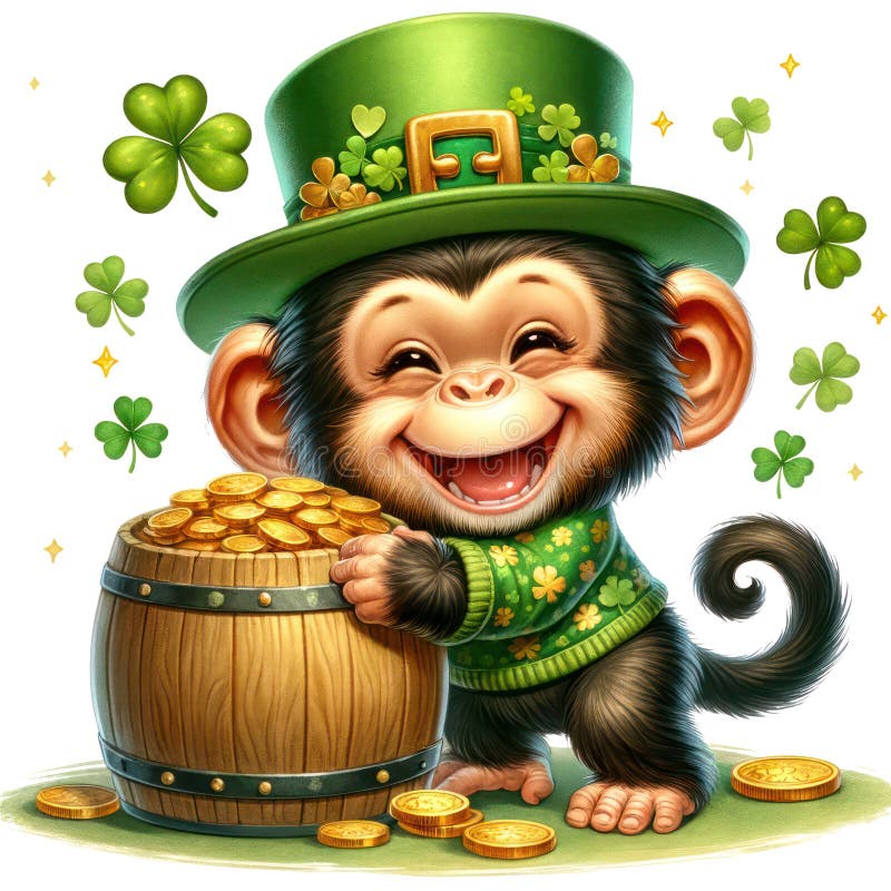Cute Monkey Chimpanzee St Patrick S Day Clipart Illustration AI ...