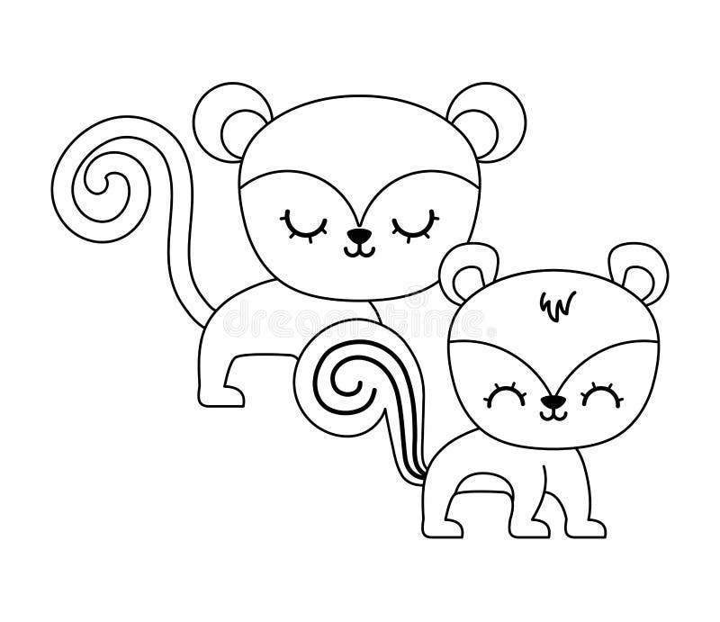 Cute Monkey with Chipmunk Animals Isolated Icon Stock Illustration ...
