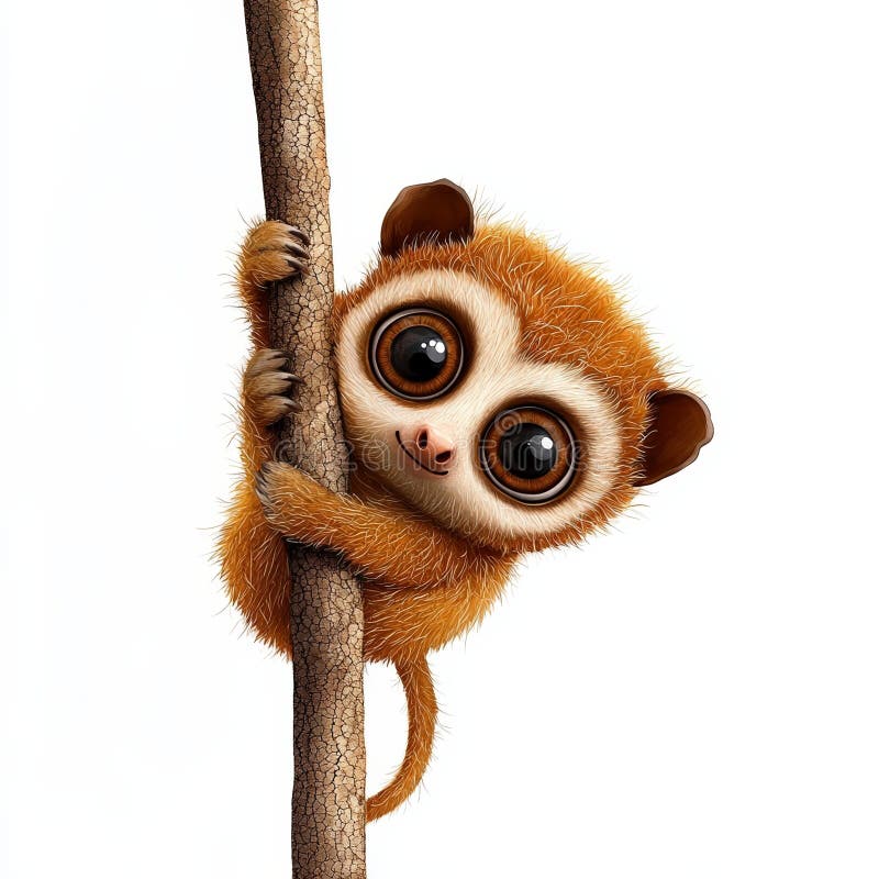 Cute Monkey Climbing on a Branch White Background Stock Illustration ...
