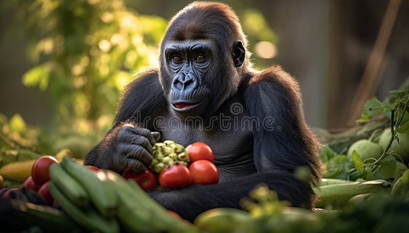 Cute Monkey Eating Fresh Fruit in Tropical Rainforest Generated by AI ...