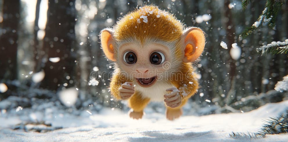 A Cute Monkey Experiences Joyful Jumping in a Sunny Forest Setting ...