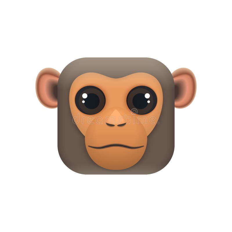 Cute Monkey Face in Comic Avatar, Adorable Animal Head in Square Shape ...