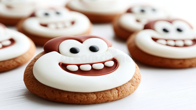 Cute Monkey Face Cookies Decorated with White Icing and Chocolate ...