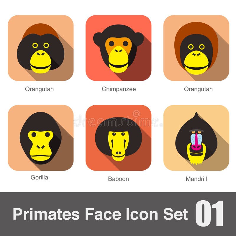 Cute Monkey Face Flat Icon Set Vector Illustration Stock Vector ...