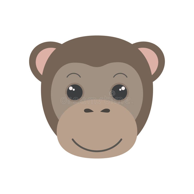 Cute Monkey Face, Portrait of Rainforest Comic Animal Mascot for Avatar ...