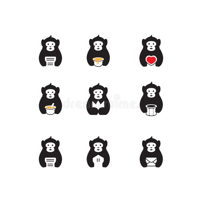 Cute Monkey Flat Cartoon Icon Set Logo Design Vector Stock Vector ...