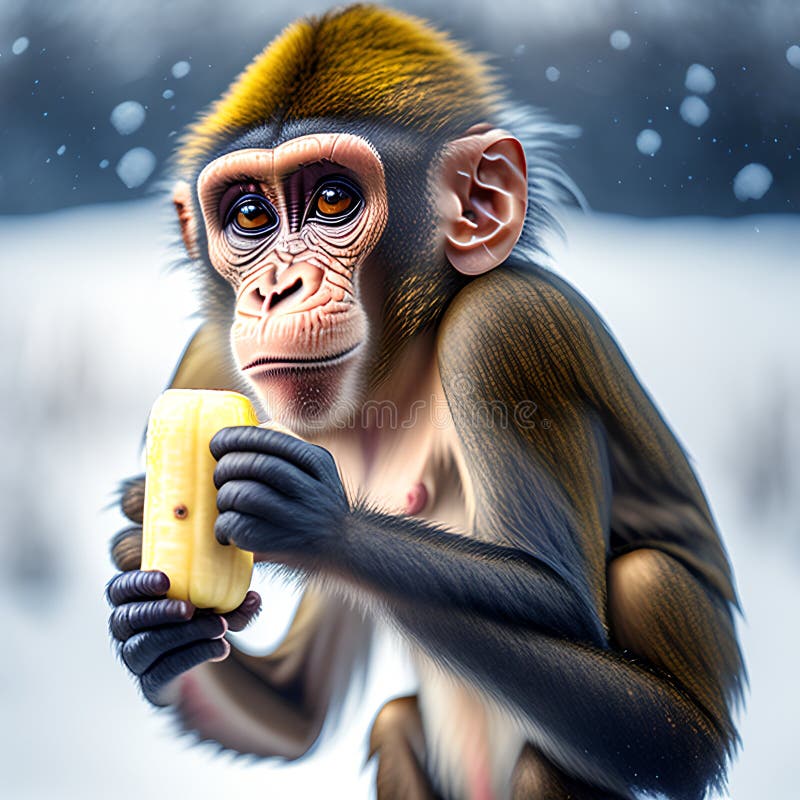 Cute Monkey Freezing Outdoors on Cold Winter Day, Generative AI ...