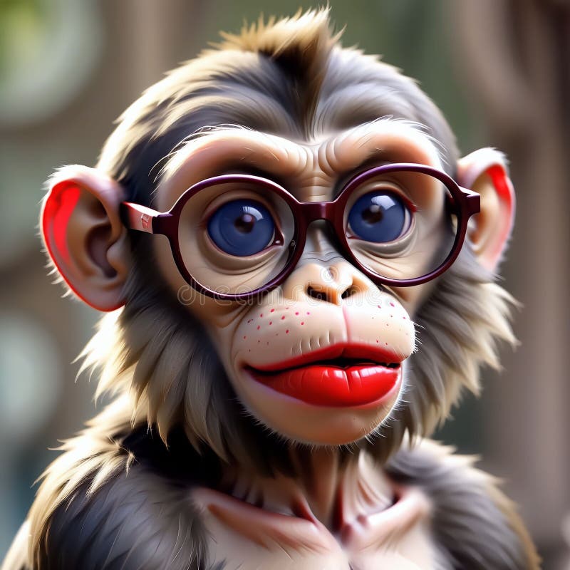 Cute Monkey with Glasses and Painted Lips Stock Illustration - Illustration of animal, monkey ...