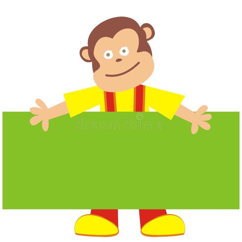 Cute Monkey with Green Banner, Creative Vector Illustration Stock ...