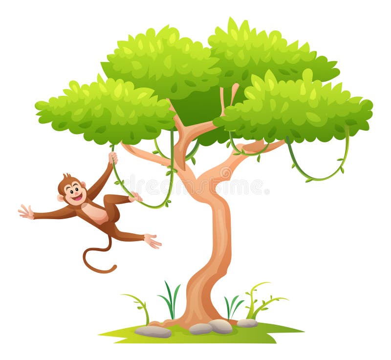 Cute Monkey Hanging on a Tree Stock Vector - Illustration of mammal ...