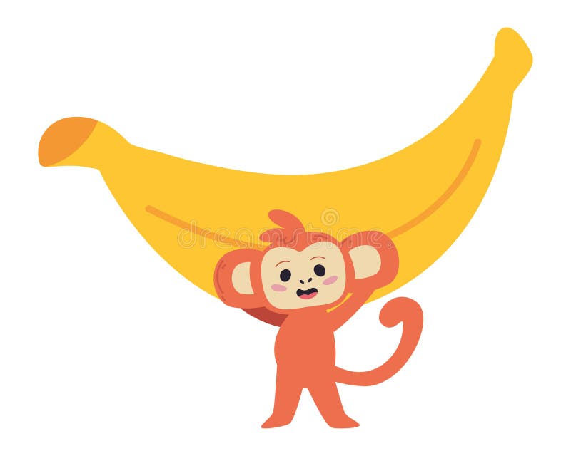 Cute Monkey Holding Big Banana Stock Vector - Illustration of character ...