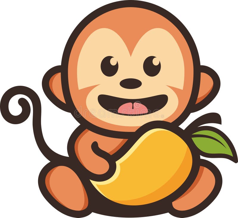 Cute Monkey Holding Mango Clip Art and Icon Stock Vector - Illustration ...