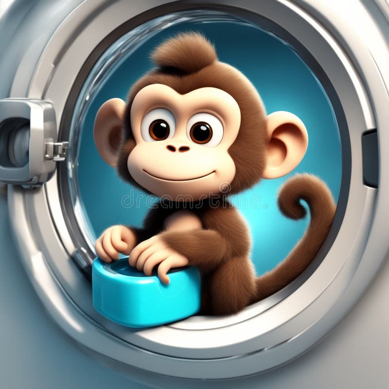 Cute Monkey Holding Washing Machine Cartoon Vector Icon Stock Illustration - Illustration of ...