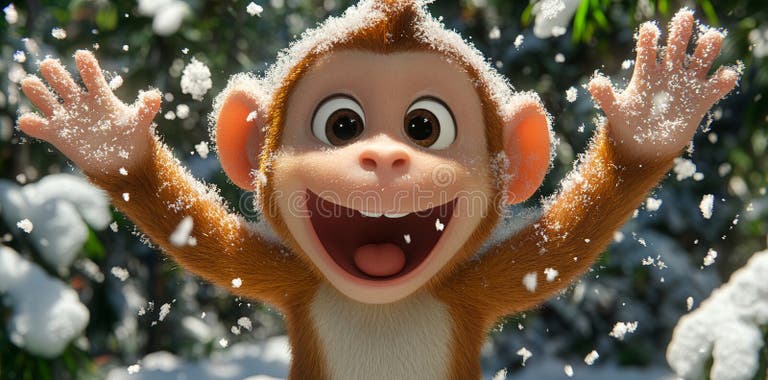 A Cute Monkey is Jumping with Joy in a Sunny Forest Setting during ...