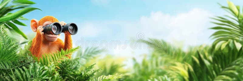 Cute Monkey Jungle Explorer a Curious Monkey Uses Binoculars To Explore ...