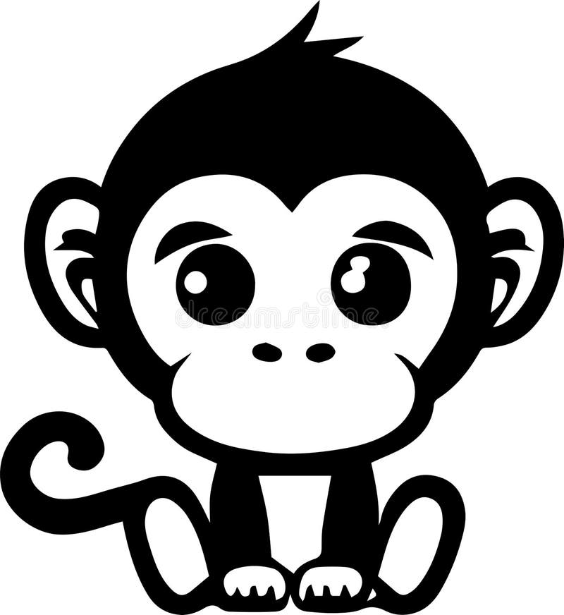 Cute Monkey Logo Monochrome Design. Doodle, Cartoon Style Stock Vector ...