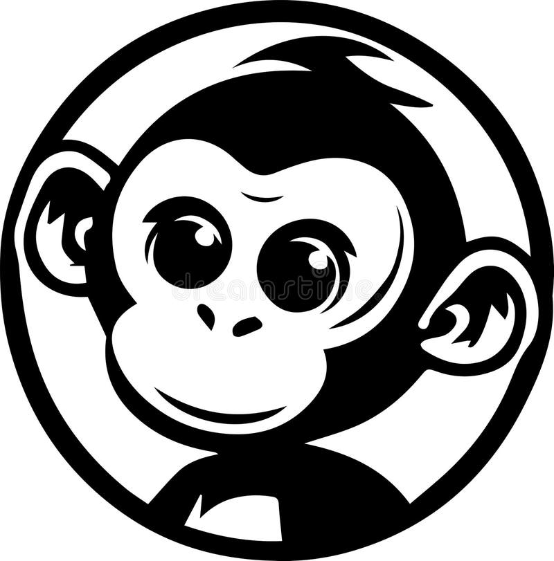 Cute Monkey Logo Monochrome Design. Doodle, Cartoon Style Stock Vector - Illustration of diagram ...