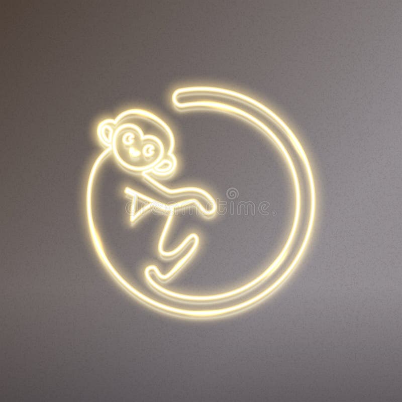 Cute Monkey Logo in the Shape of a Circle, Neon Design, Vector I Stock ...