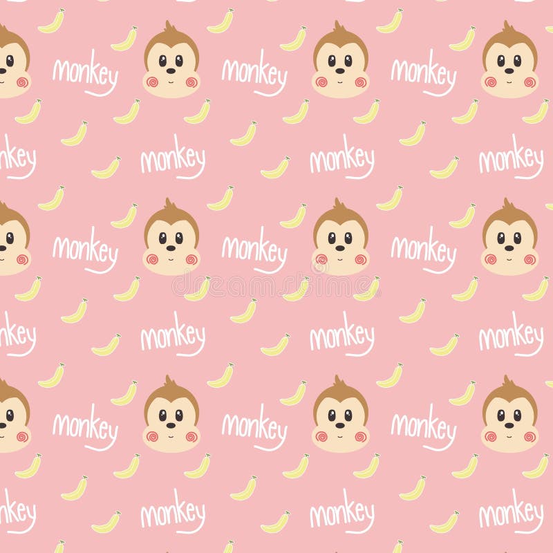 Cute Monkey with Pink Seamless Pattern Stock Illustration ...