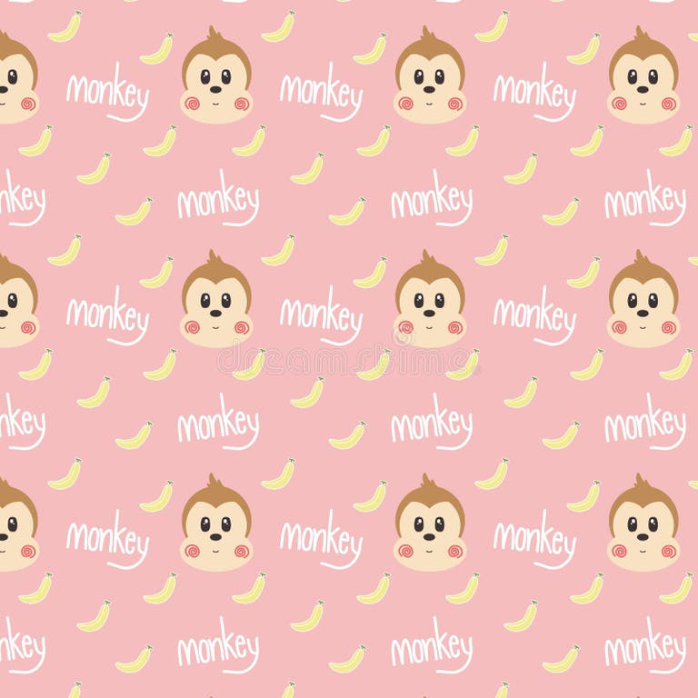 Cute Monkey with Pink Seamless Pattern Stock Illustration ...