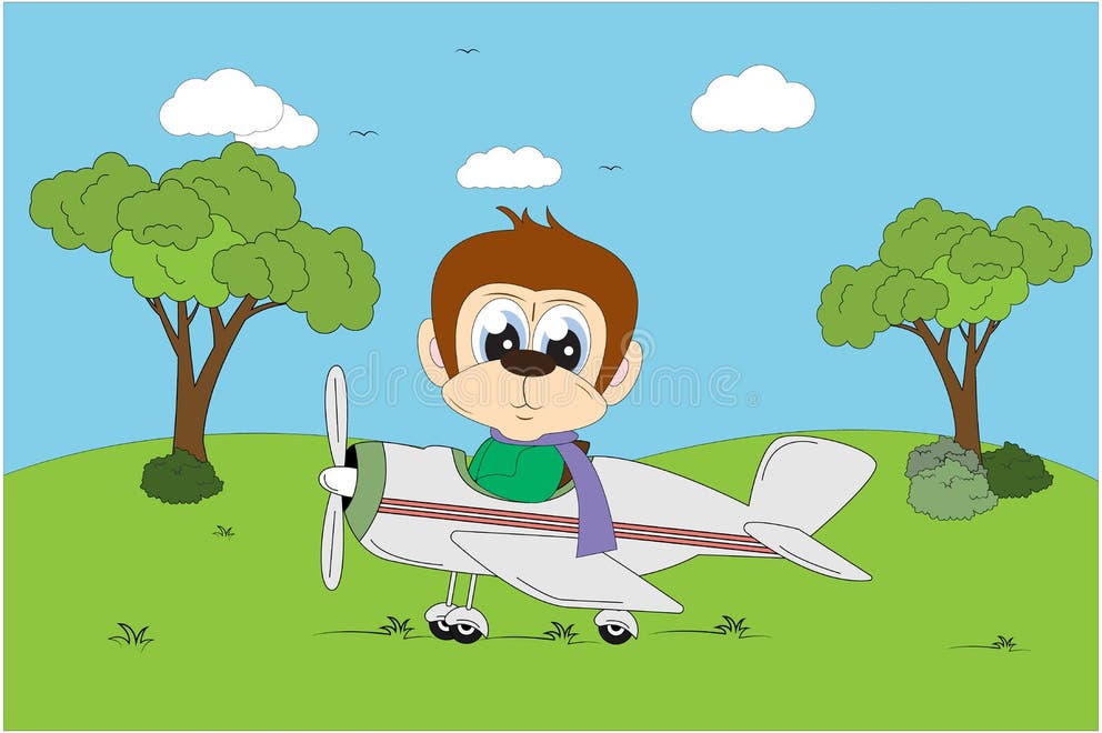 Cute Monkey in the Plane Simple Vector Illustration Stock Vector ...