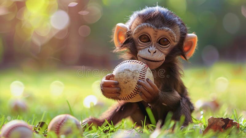 Cute Monkey Playing Baseball, Animal Sport. Generative Ai Stock ...