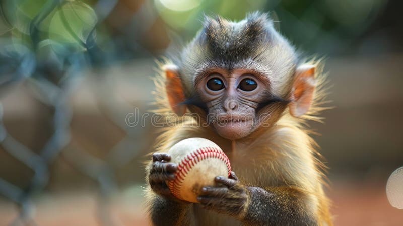 Cute Monkey Playing Baseball, Animal Sport. Generative Ai Stock ...